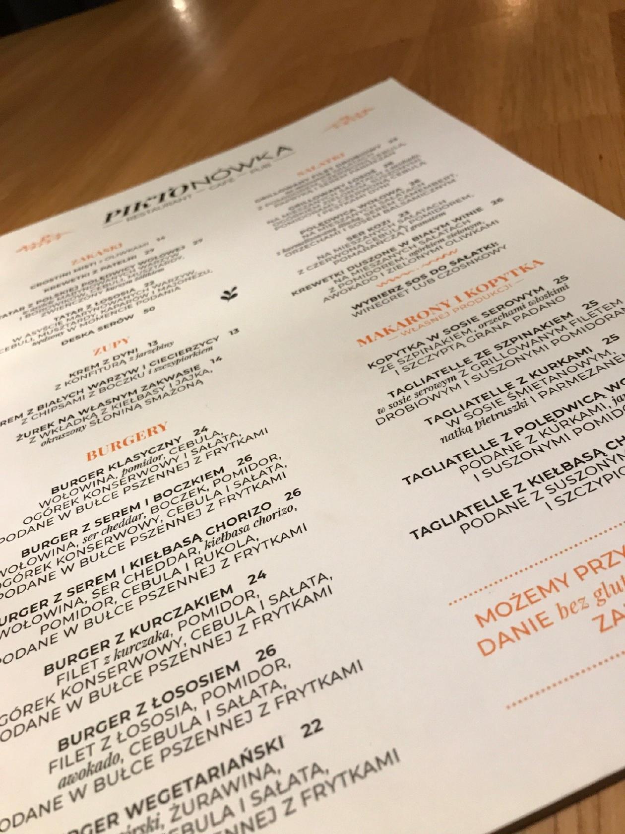 Menu at Restauracja Piktonówka w Łańcucie restaurant, Lancut