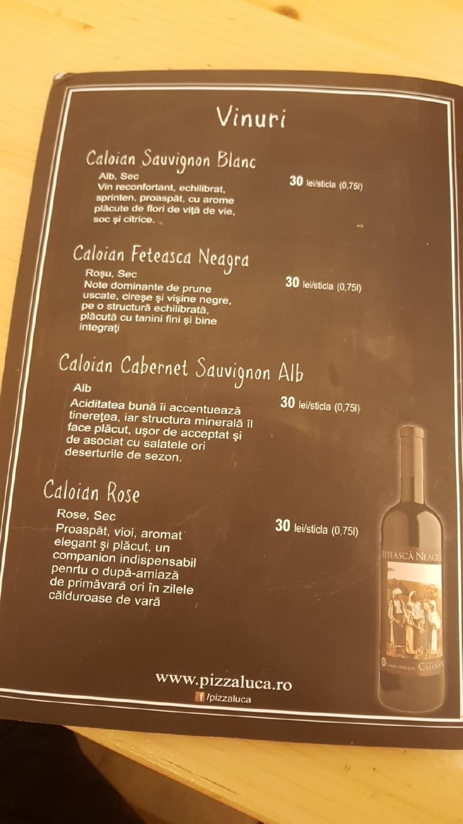Menu at Pizza Luca, Bacău, Strada 9 Mai 56
