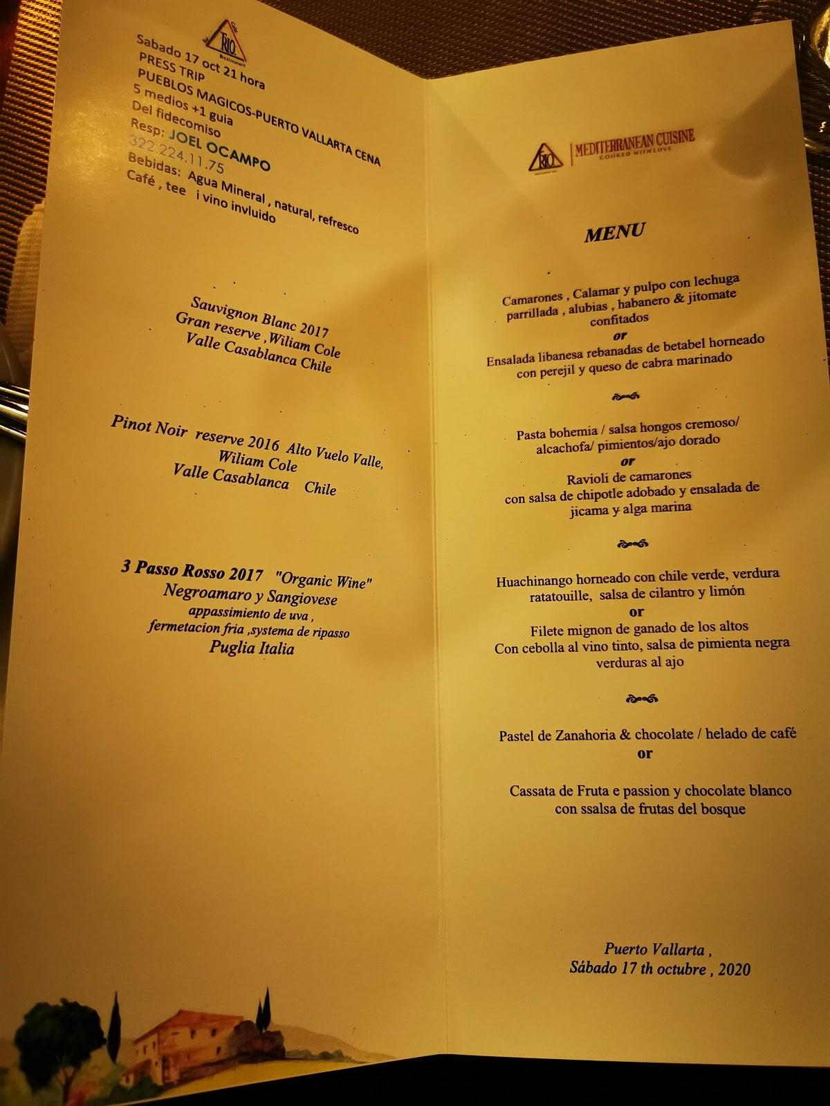Menu at TRIO RESTAURANT, Puerto Vallarta