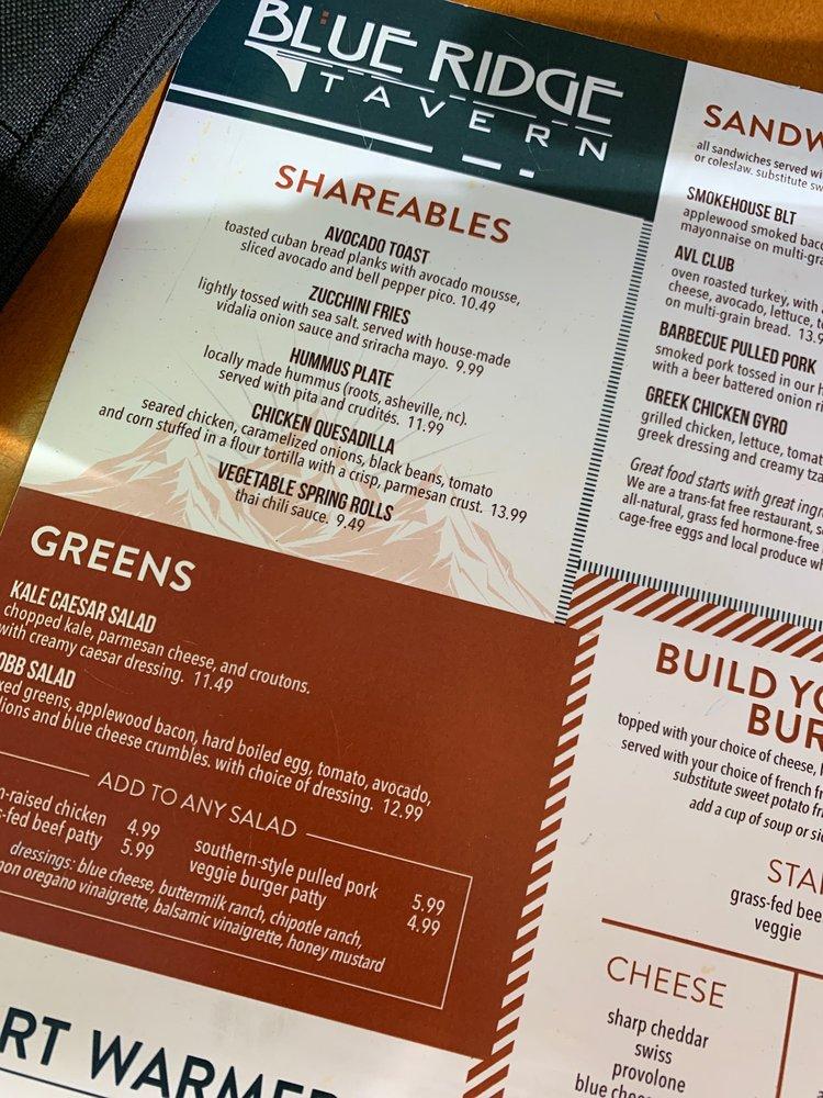 Menu at Blue Ridge Tavern pub & bar, Fletcher, 61 Terminal Dr