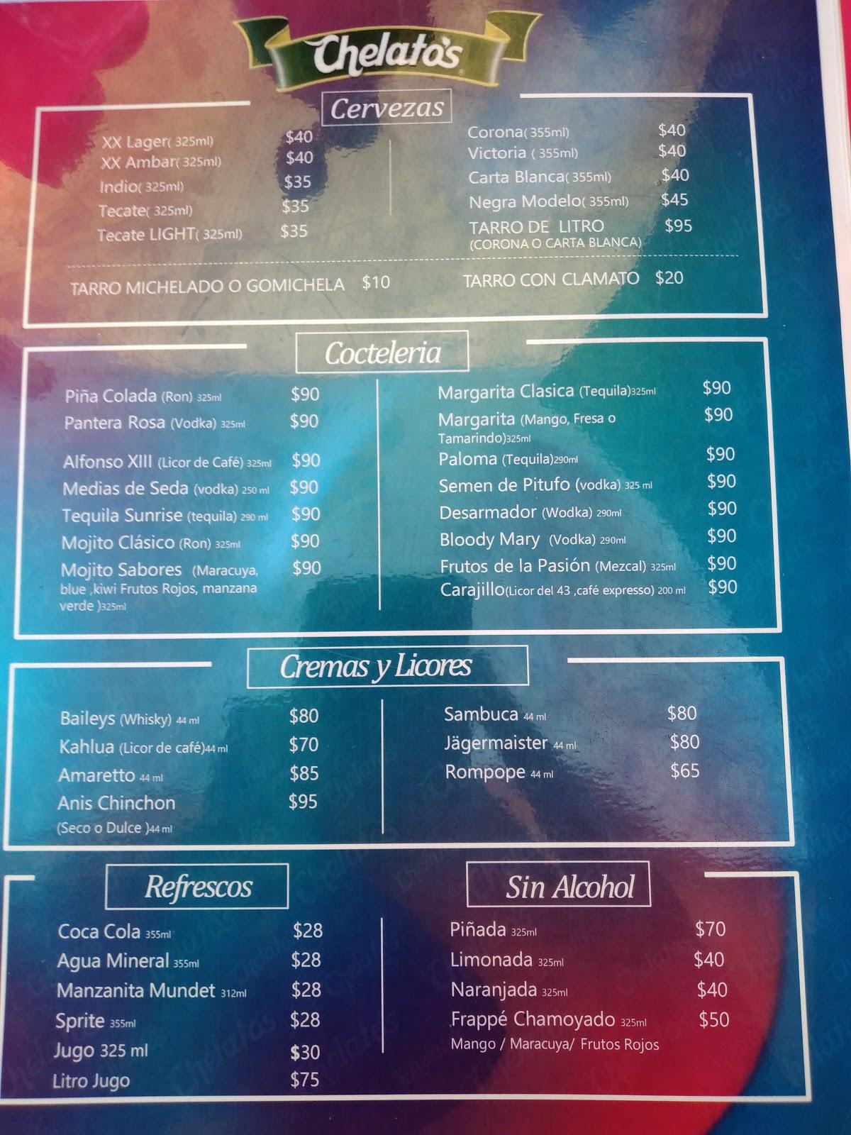 Menu at Chelatos Querétaro pub & bar, Santiago de Querétaro