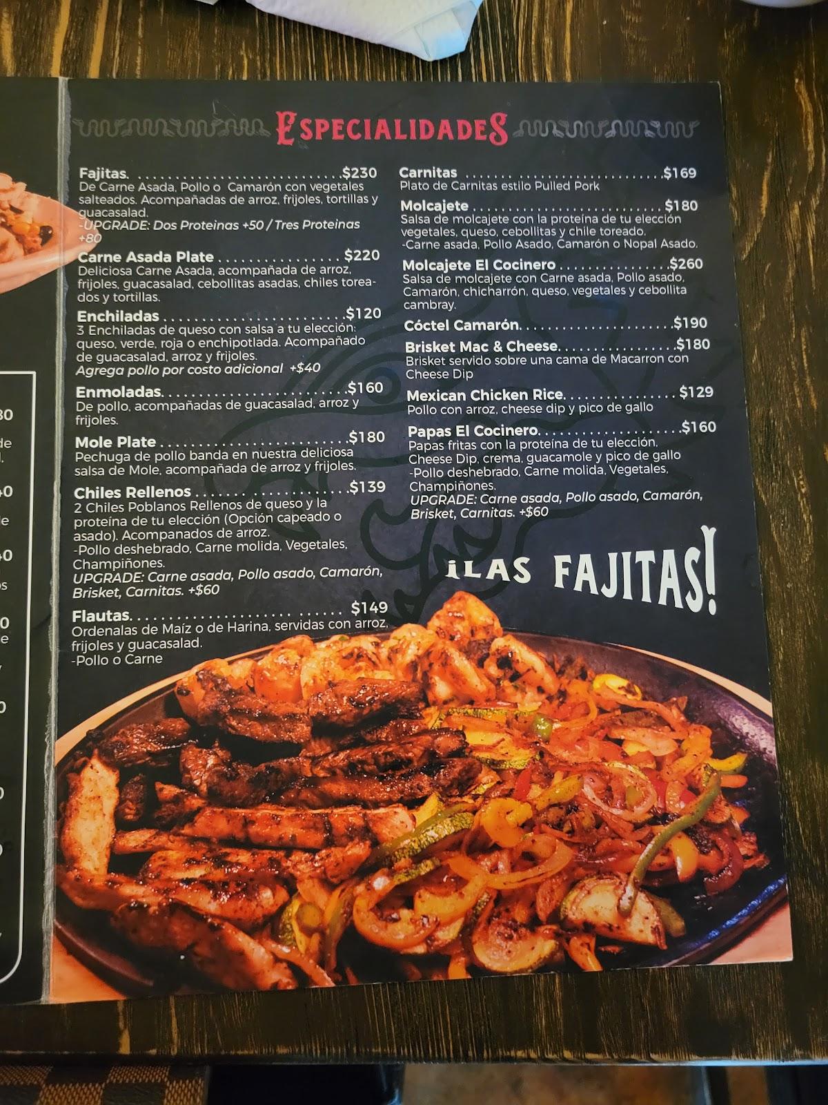 Carta del restaurante El Cocinero Tex-Mex Grill House, Ciudad Juarez ...