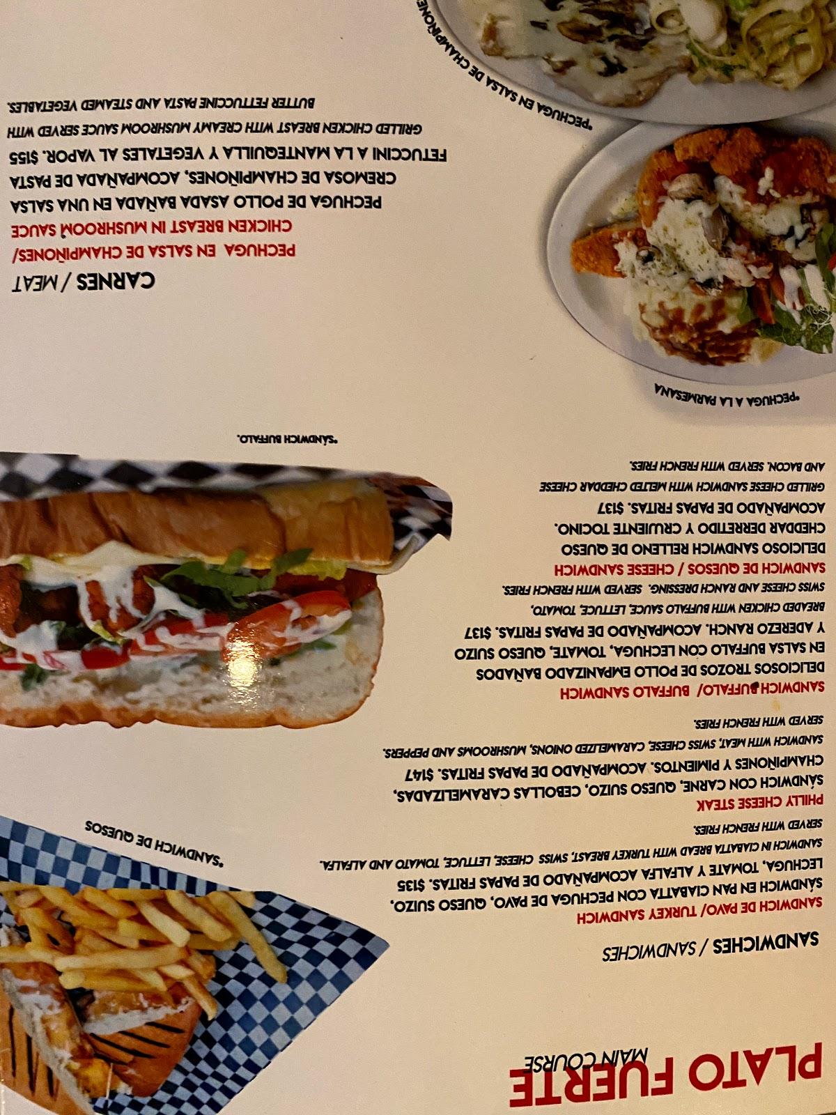 Menu at Mustang Garage restaurant, Tijuana