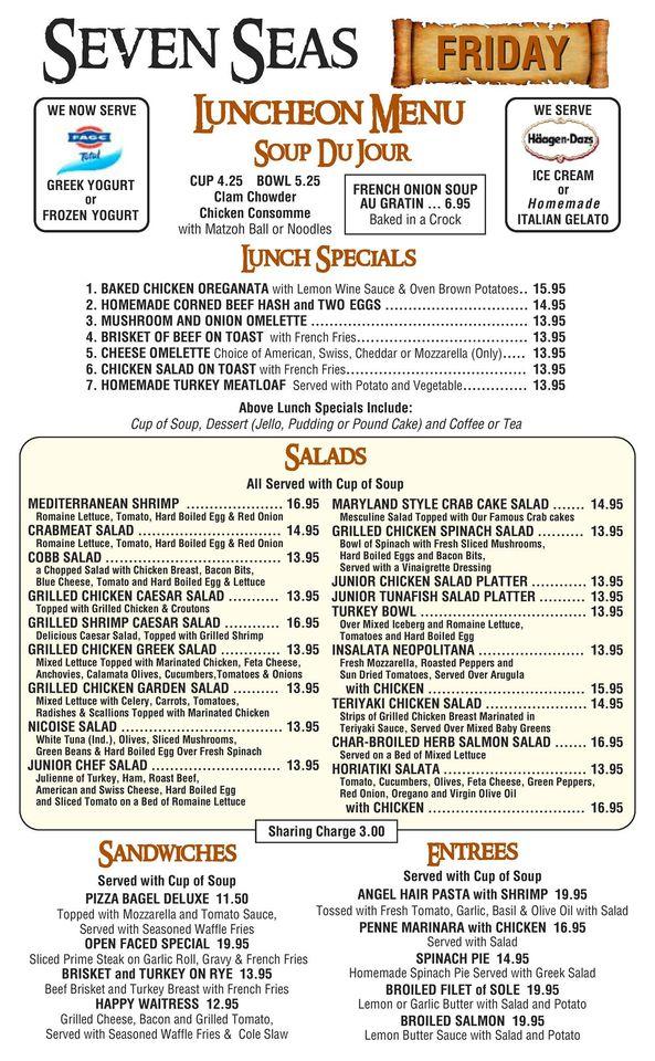 Menu at Seven Seas Restaurant, Great Neck