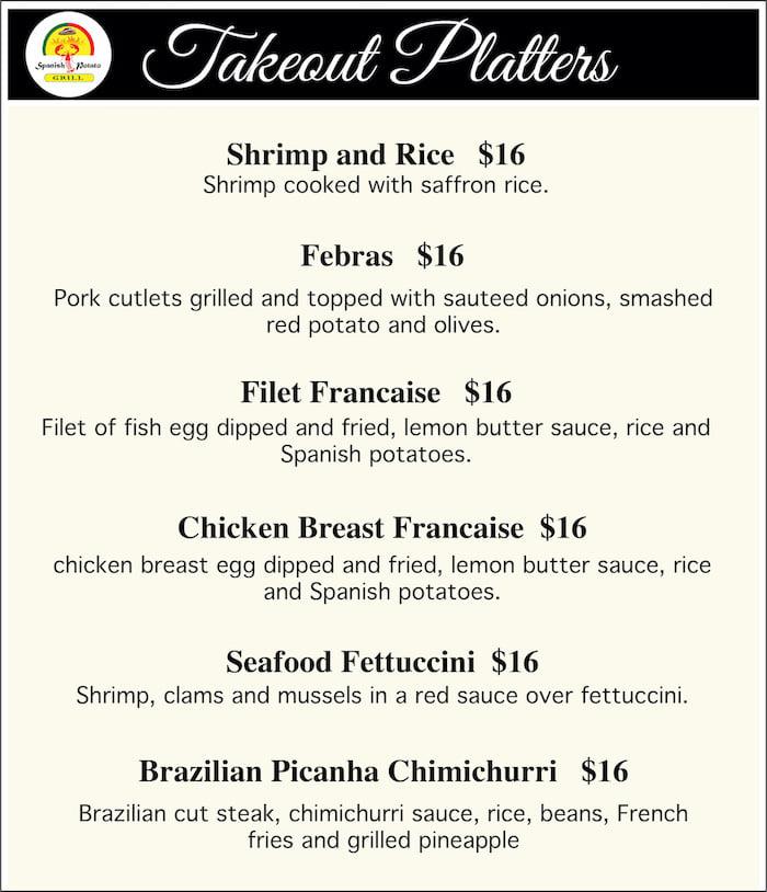 Menu at Spanish Potato Grill restaurant, Brick, 55 Brick Blvd