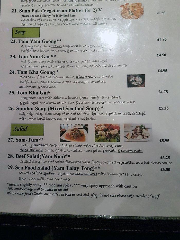 Menu at Thai Crystal fast food, London, 7 Westow Hill