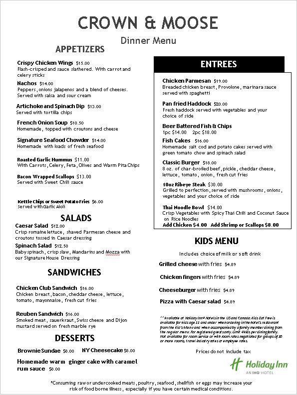 Menu at The Crown Cafe & Bar, Sydney