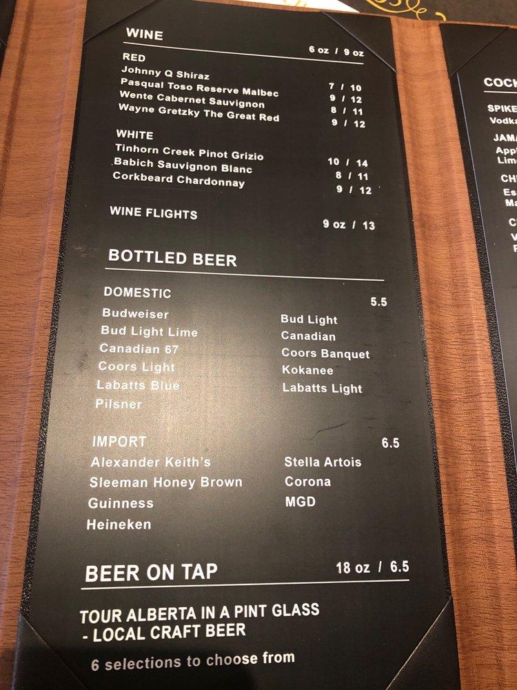 Menu at Julian's Piano Bar, Edmonton