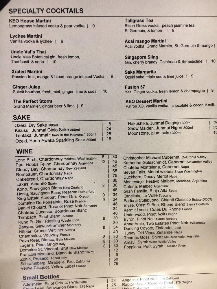 Menu at KEO restaurant, Tulsa, S Yale Ave