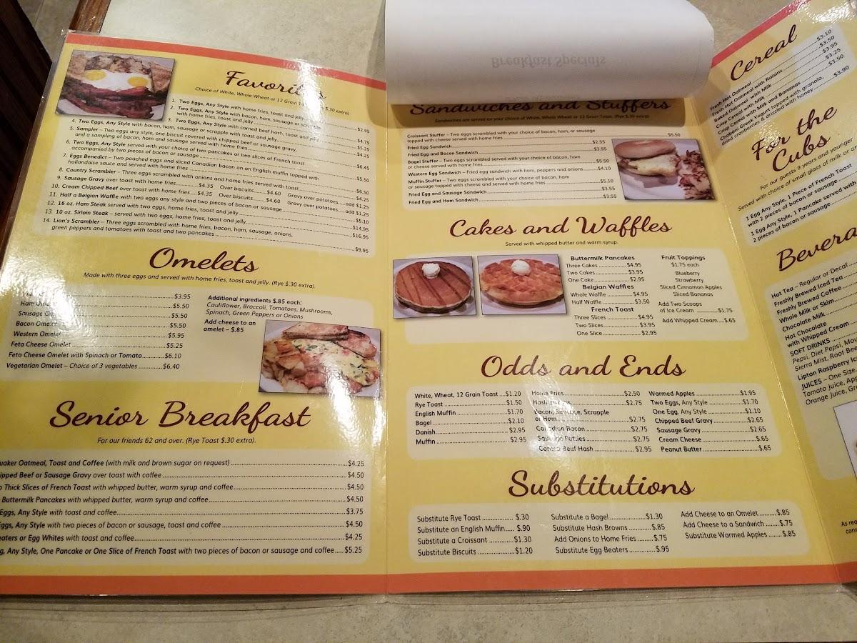 Menu at Lion's Pride Restaurant, Red Lion