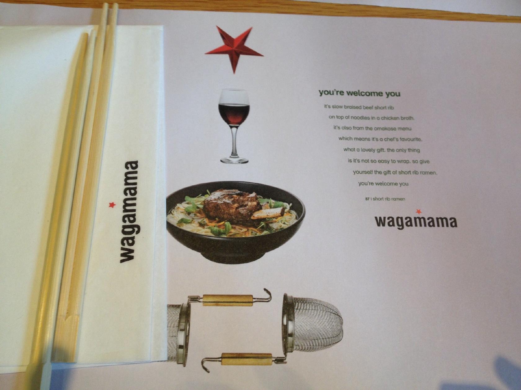 Carta del restaurante wagamama reading, Reading, Bridge St