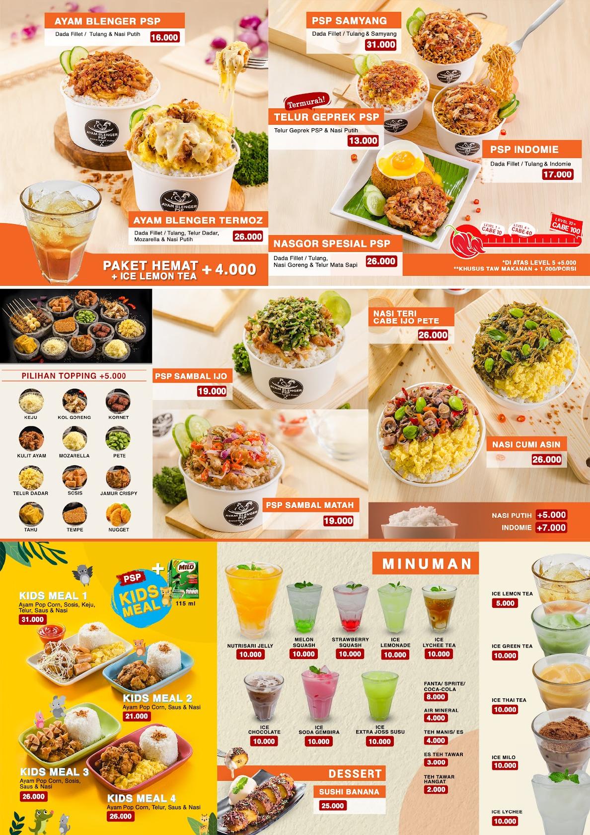 Menu at Ayam Blenger PSP Gajah Mada (GM) restaurant, Central Jakarta