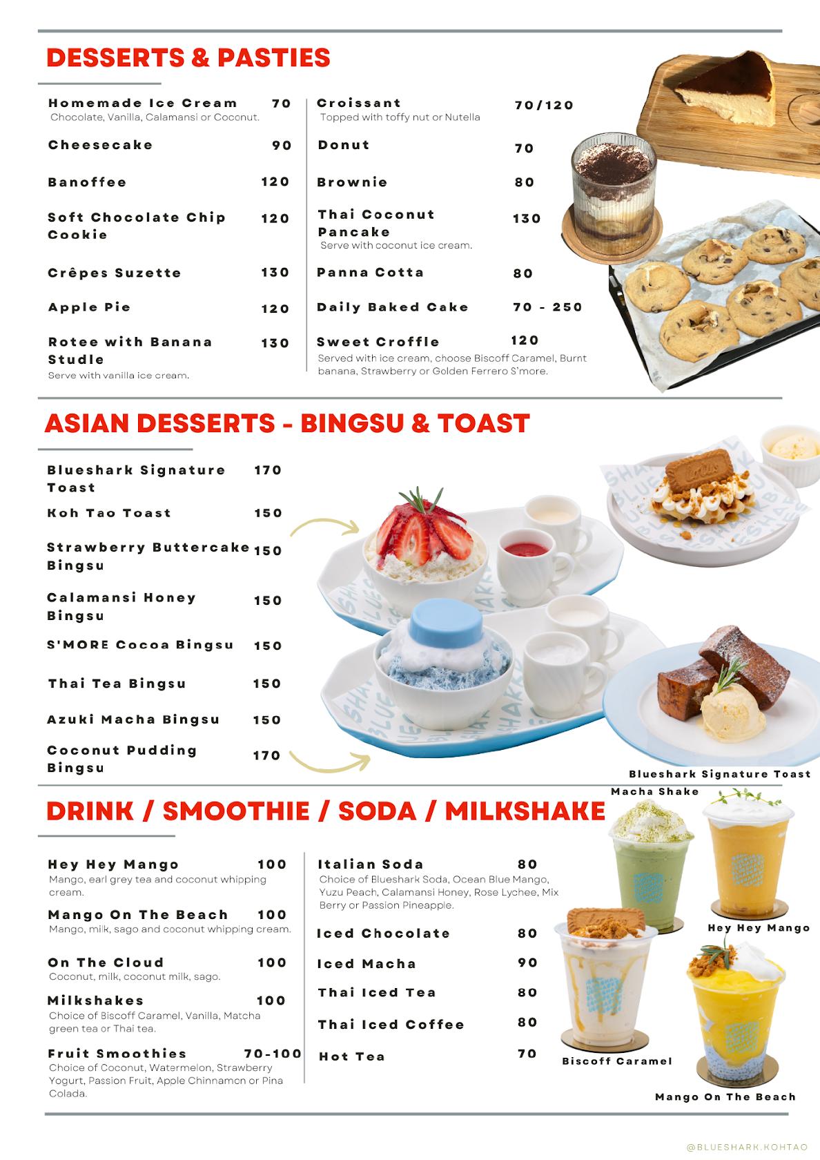 Menu at Blue Shark Brunch Cafe Koh Tao, Ko Tao
