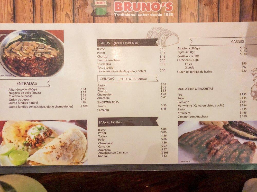 Carta del restaurante Bruno's, Zapopan, Av. Obsidiana 2760-A