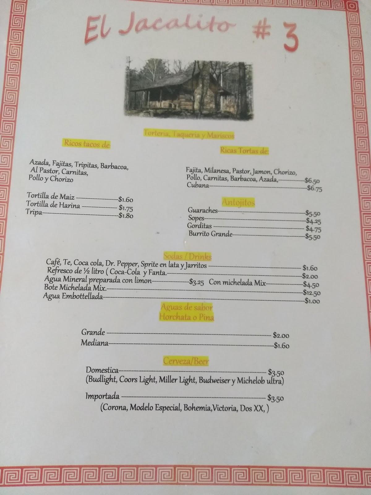 Menu at El Jacalito # 3 restaurant, Arlington