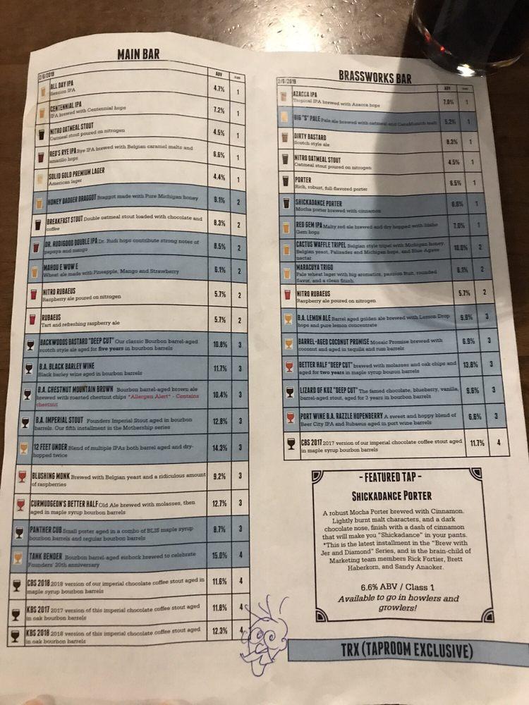 Menu at founders brewery restaurant, Grand Rapids