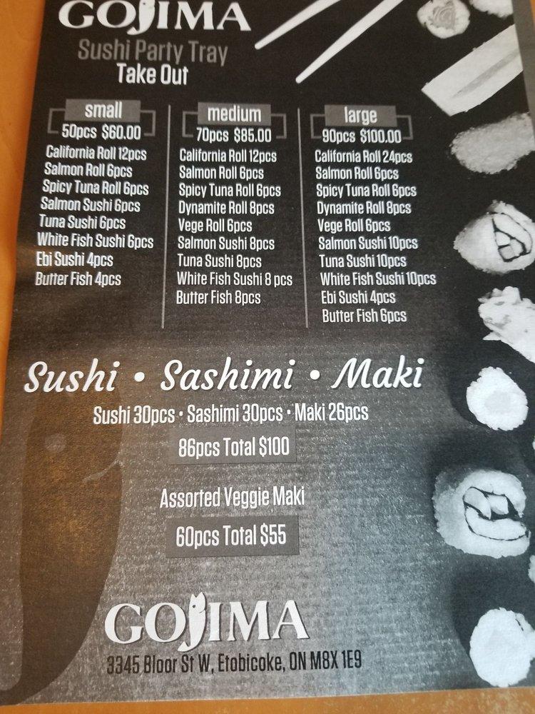 Menu at Gojima Restaurant, Toronto