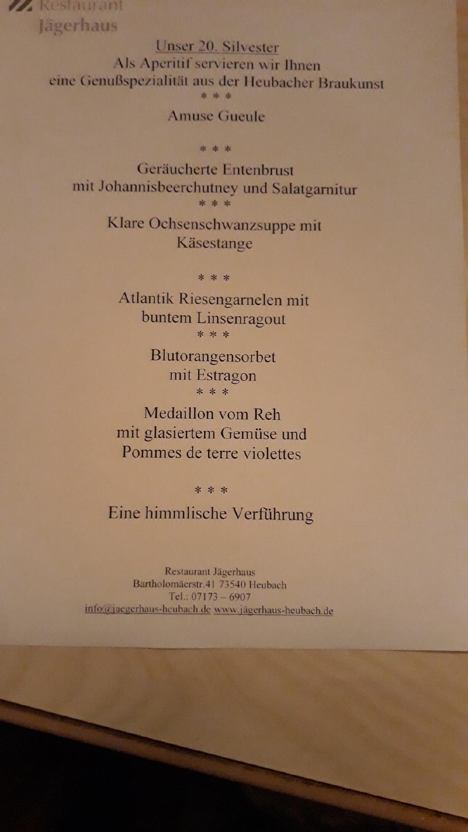 Speisekarte von Restaurant Jägerhaus, Heubach