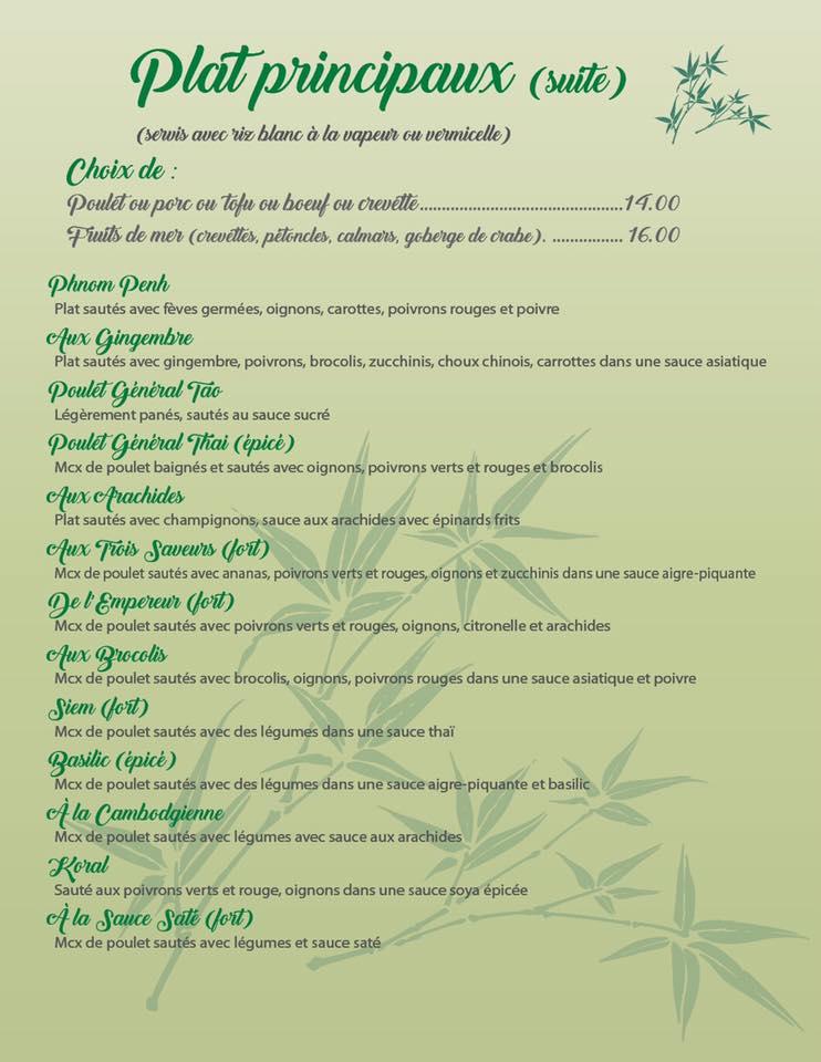 Menu au Khmer Angkor Express restaurant, Sainte-Julie