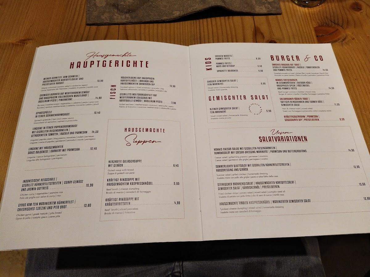 Speisekarte von Nannis cafe, Seefeld in Tirol