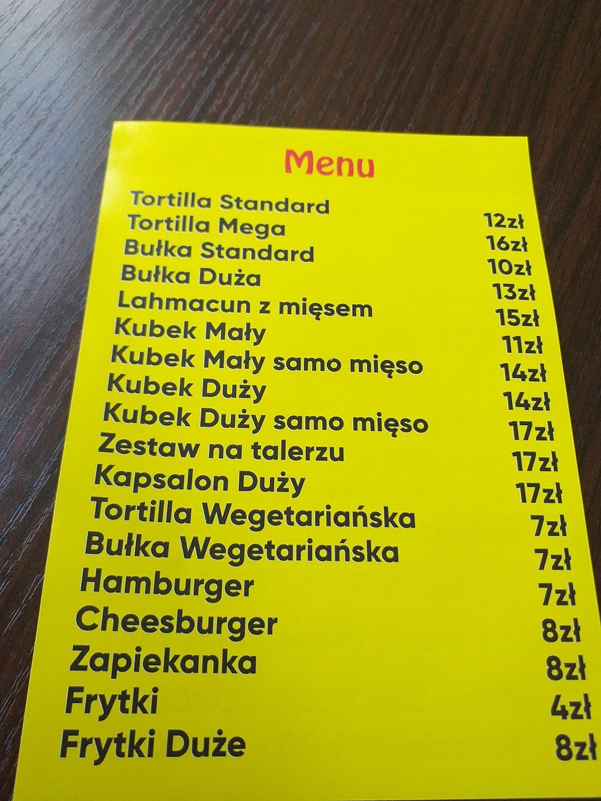Menu at Nazar Kebab, Działoszyn