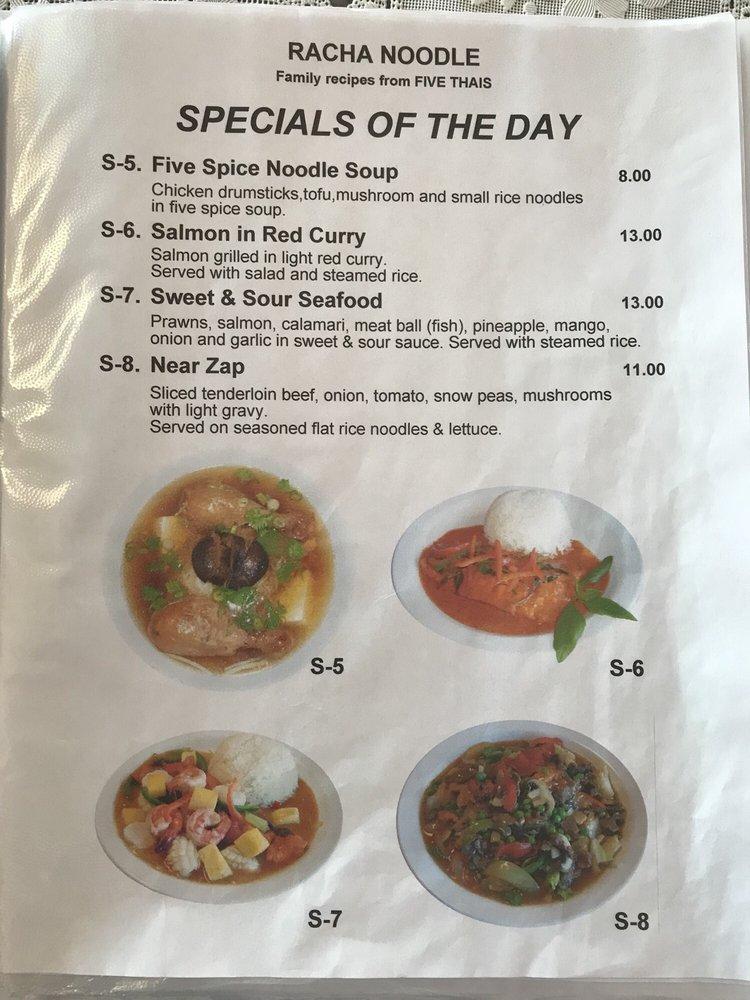 Menu at Racha Noodle restaurant, Redding