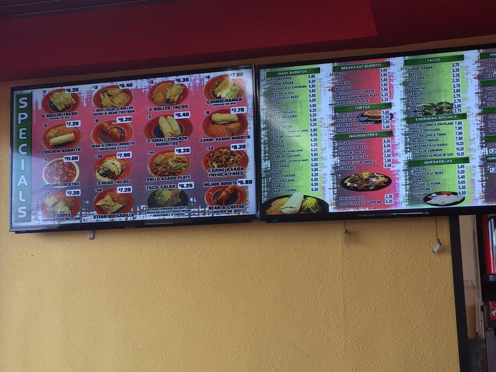 Menu at Rigoberto's restaurant, Albany