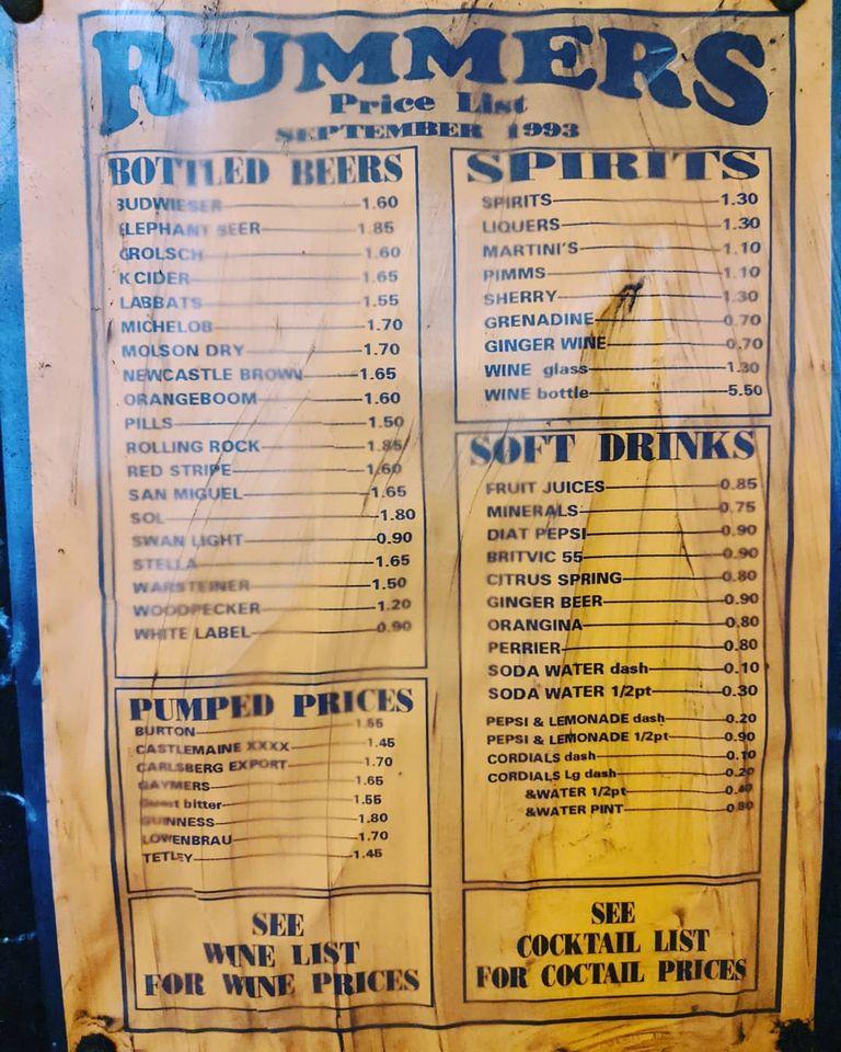 Menu at Rummers Wine Bar, Aberystwyth