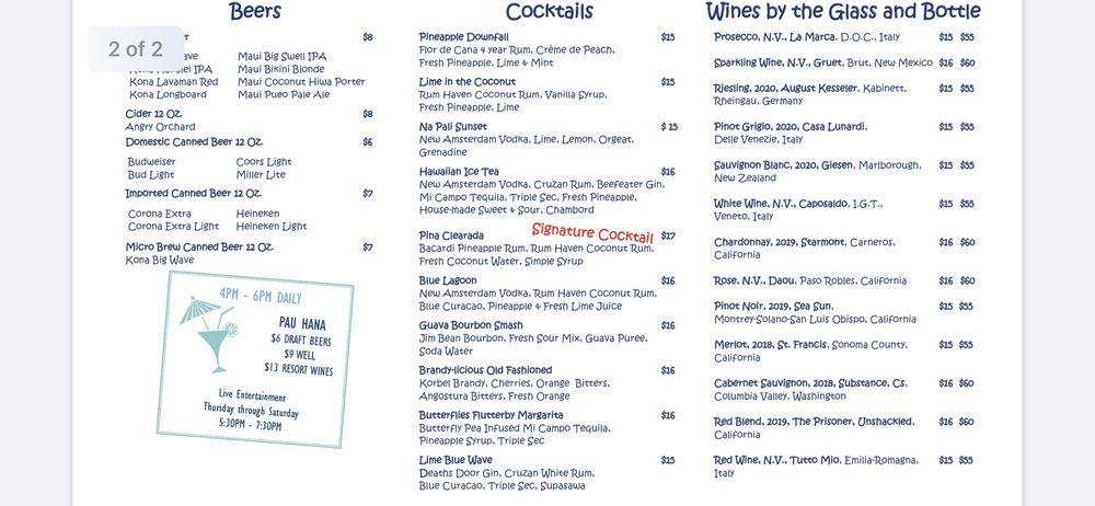 Menu at The Crooked Surf pub & bar, Kapaa
