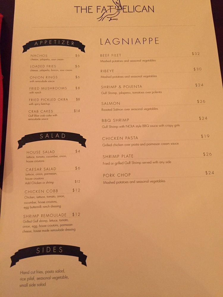 Menu at The Fat Pelican restaurant, Monroe