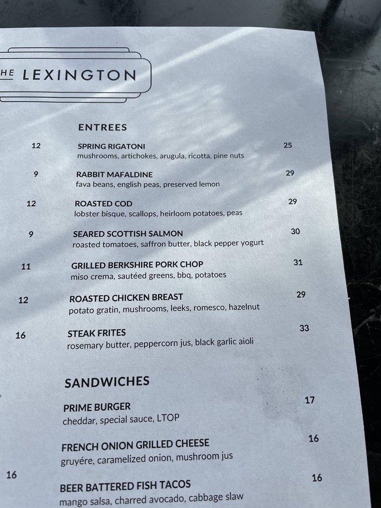 Menu at The Lexington restaurant, Cambridge