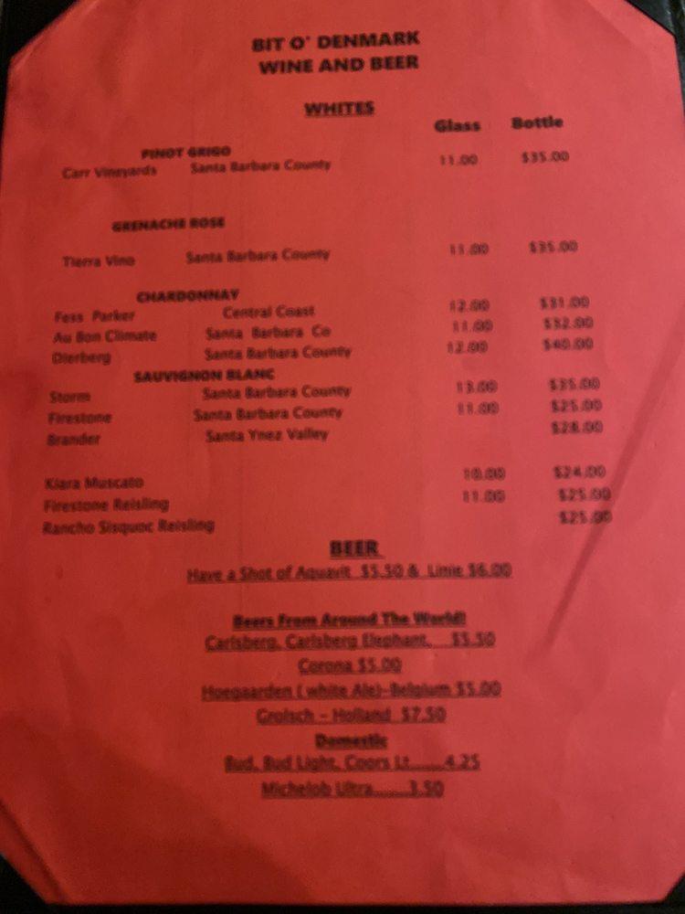 Menu at Bit O'Denmark Restaurant, Solvang