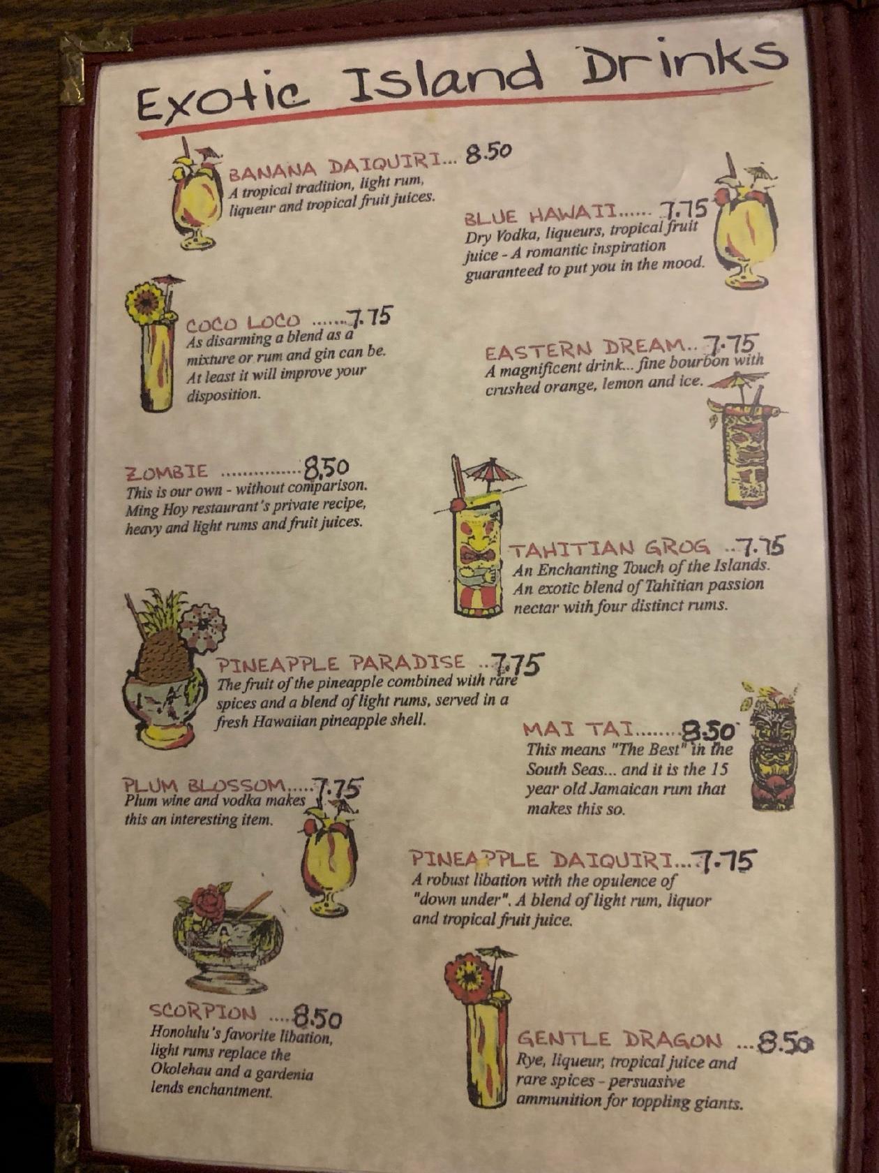 Menu at Eng's restaurant, Kingston