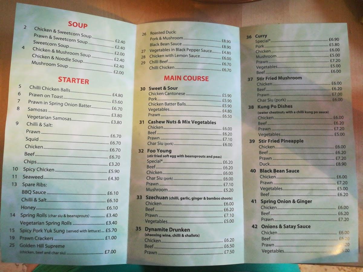Menu at Golden Hill Chinese Takeaway fast food, Ashbourne