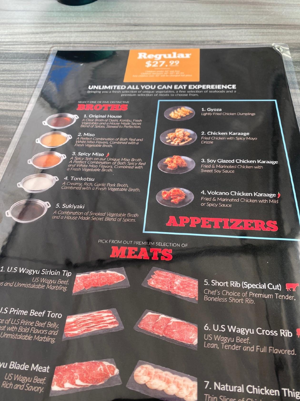 Menu at Shabuya restaurant, Concord