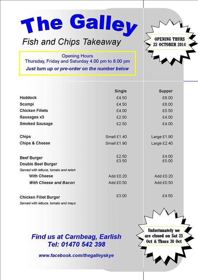Menu at The Galley Cafe & Takeaway, Uig