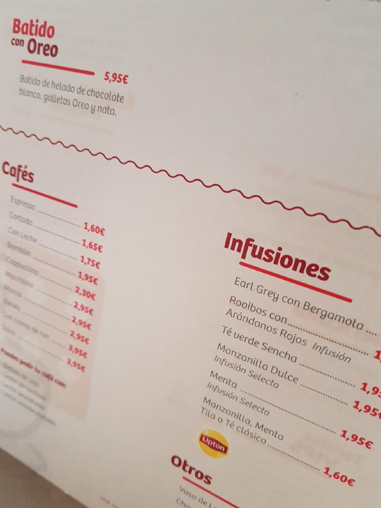Carta del restaurante VIPS, Madrid, Calle Clara del Rey