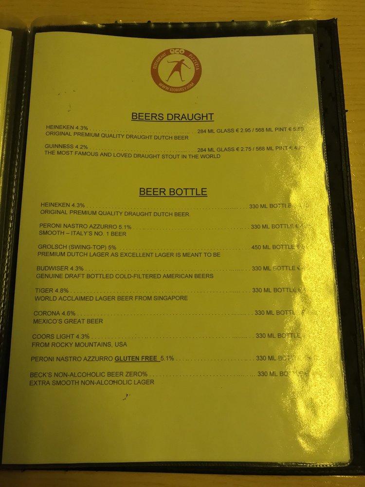 Menu at Eco Pizzeria and Restaurant, Gorey