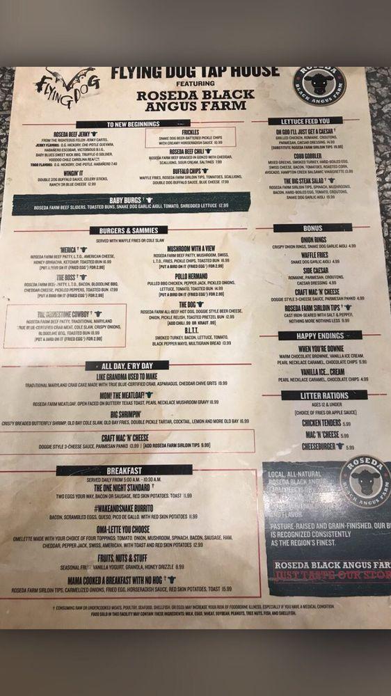 Menu at Flying Dog Tap House pub & bar, Baltimore, 7050 Friendship Rd