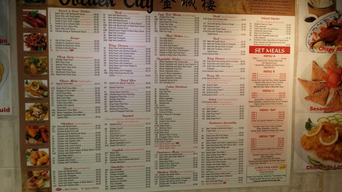 Menu at Golden City fast food, Worcester
