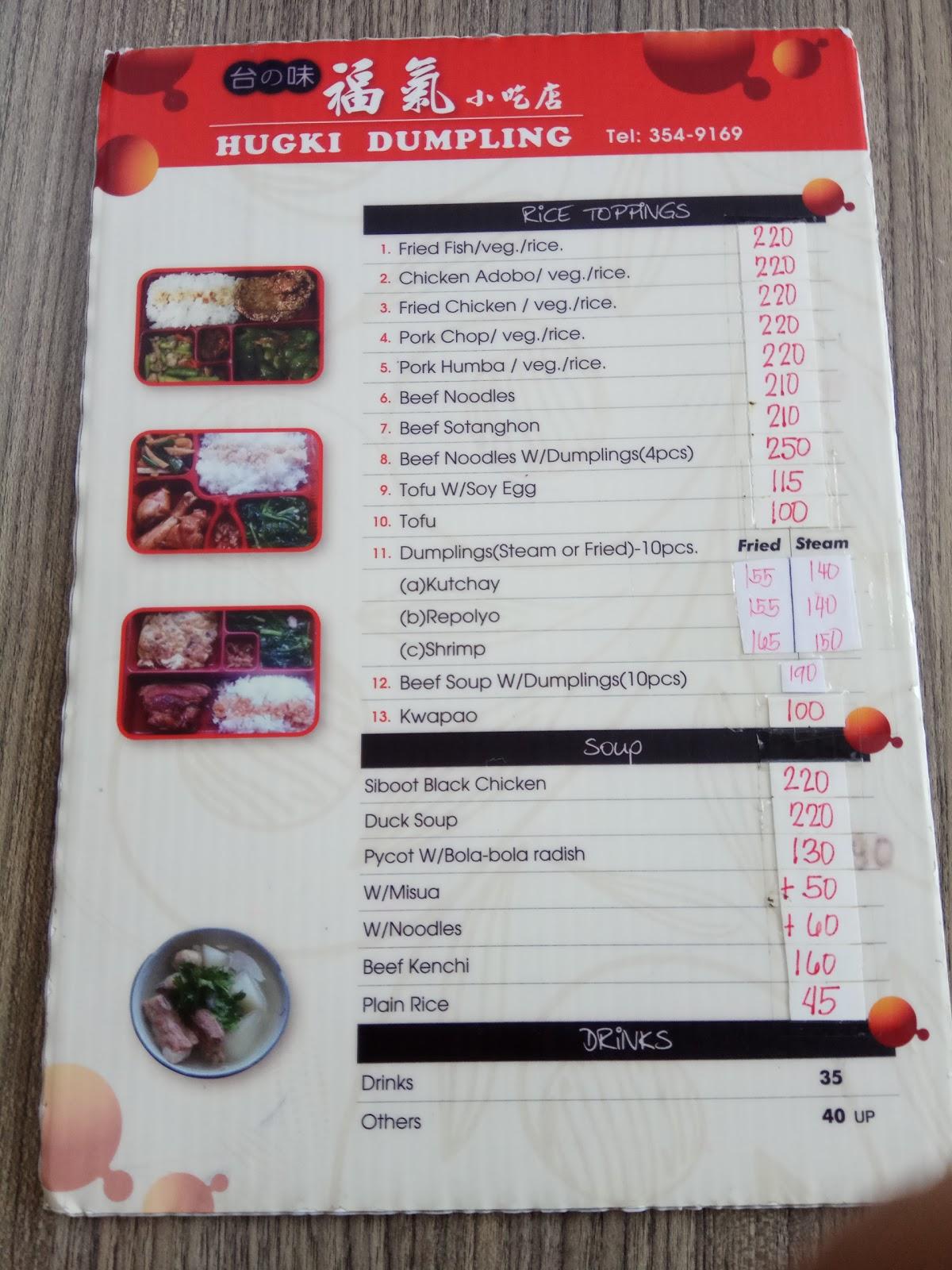 Menu at Hugki Dumpling restaurant, Quezon City