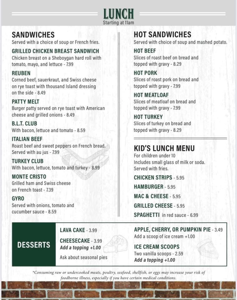 Menu at Korner Kitchen restaurant, New Holstein, Milwaukee Dr