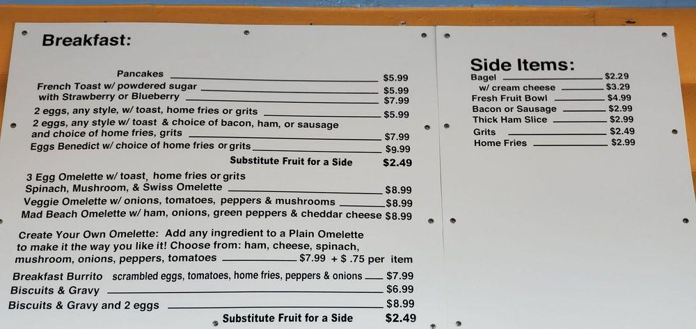 Menu at Madeira Beach Snack Shack pub & bar, Madeira Beach