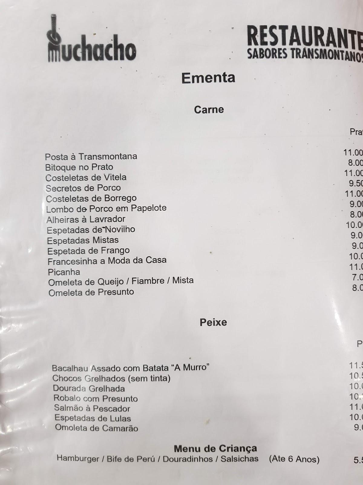 Menu em O Muchacho restaurante, Oeiras