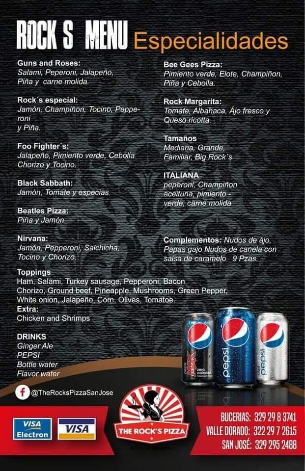 Menu at The Rock's Pizza pizzeria, Bucerías