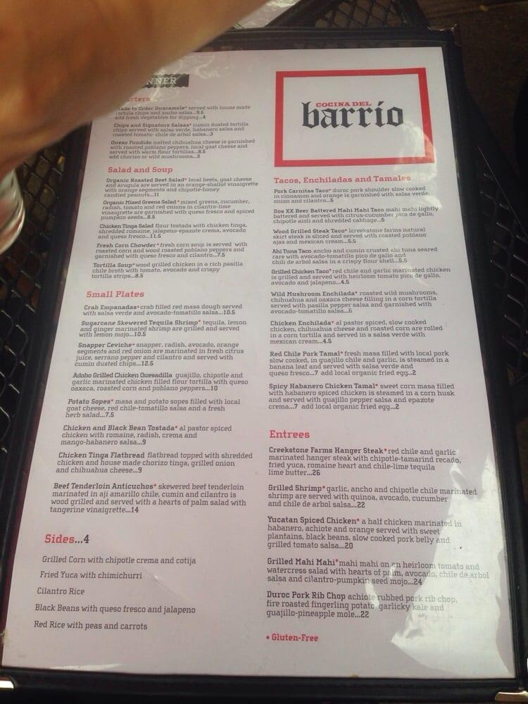 Menu at Cocina Del Barrio, Edina, France Ave S