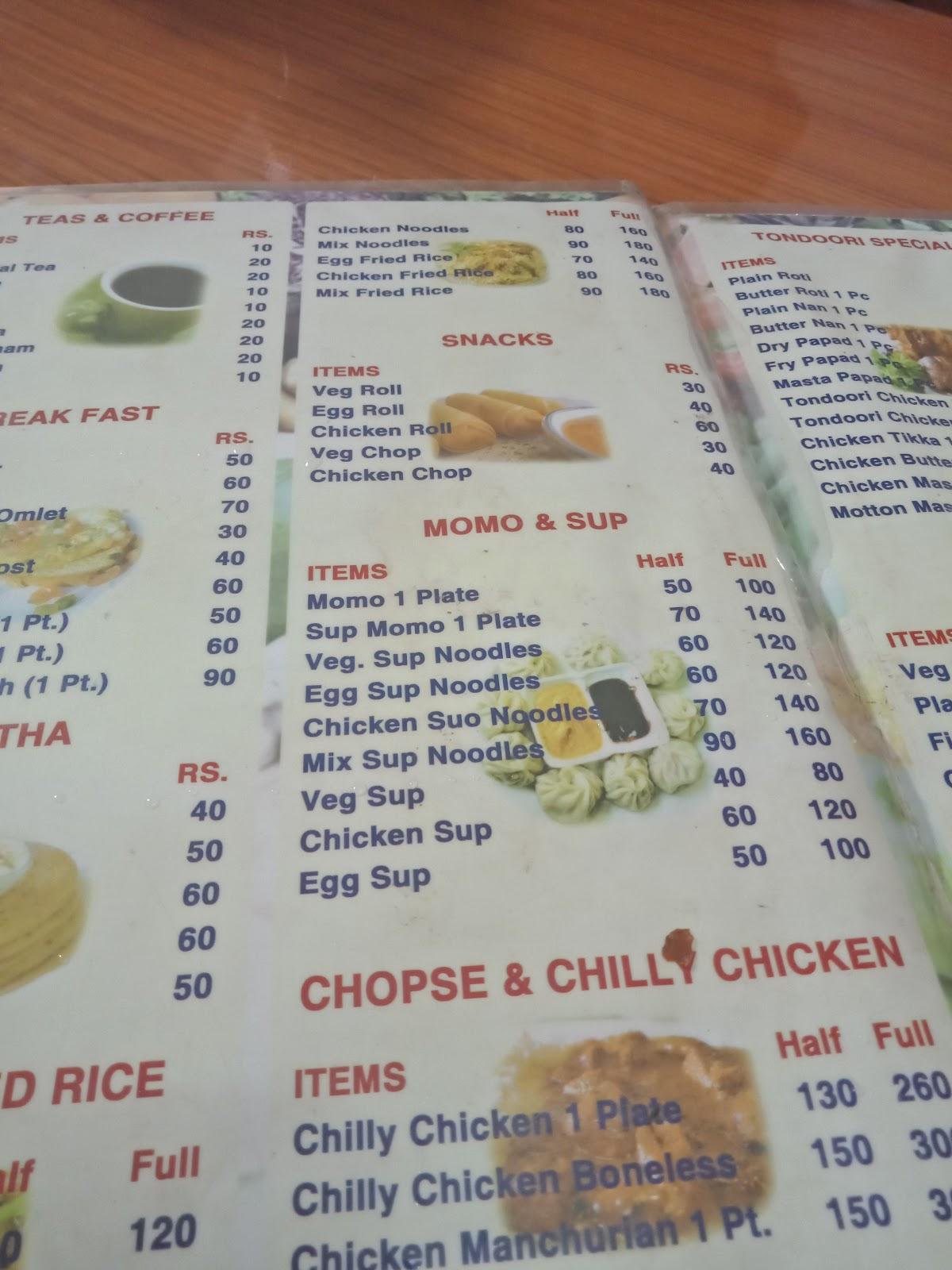 Menu at Khasi tea stall, Nongpoh