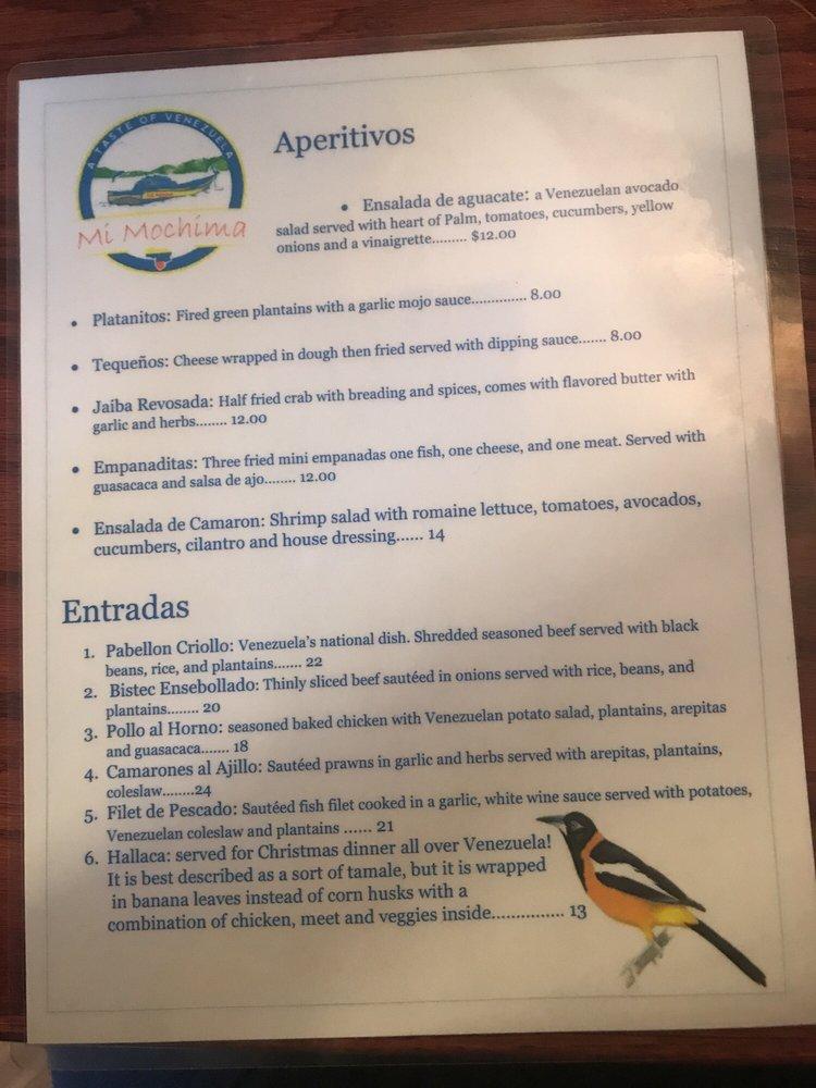 Menu at Mi Mochima Restaurant, Shelter Cove