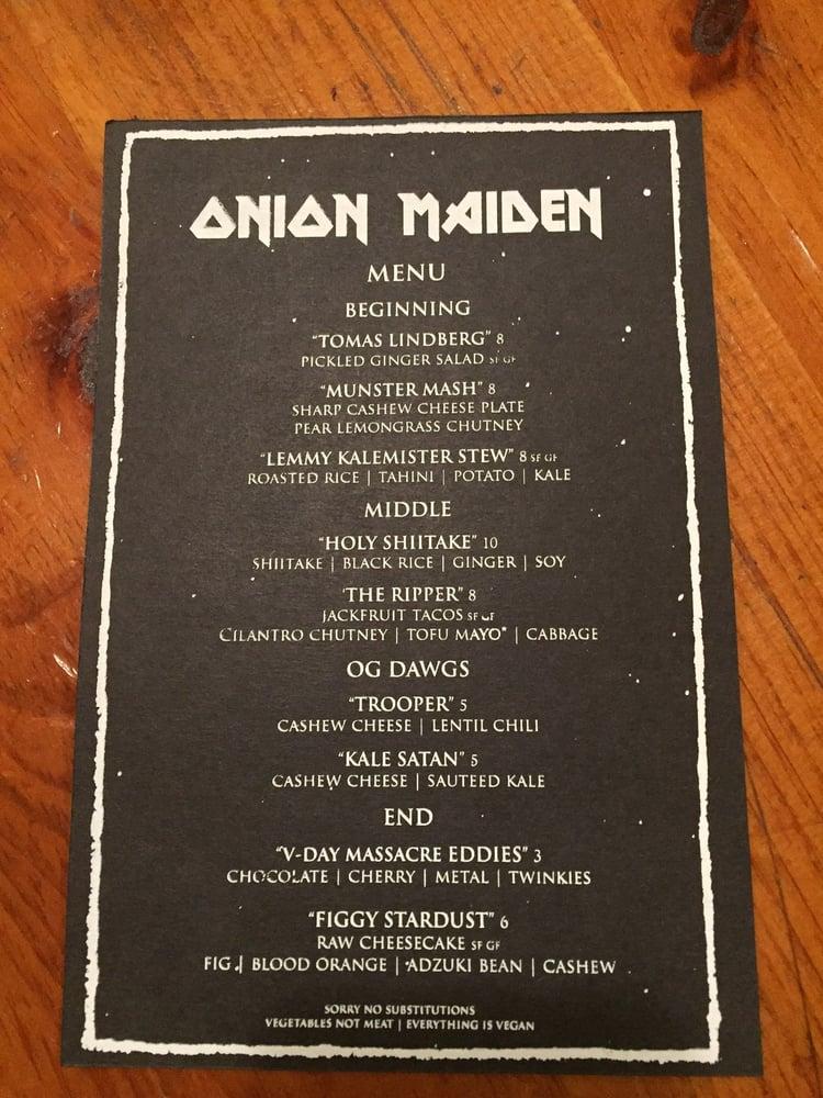 Menu at Onion Maiden restaurant, Pittsburgh