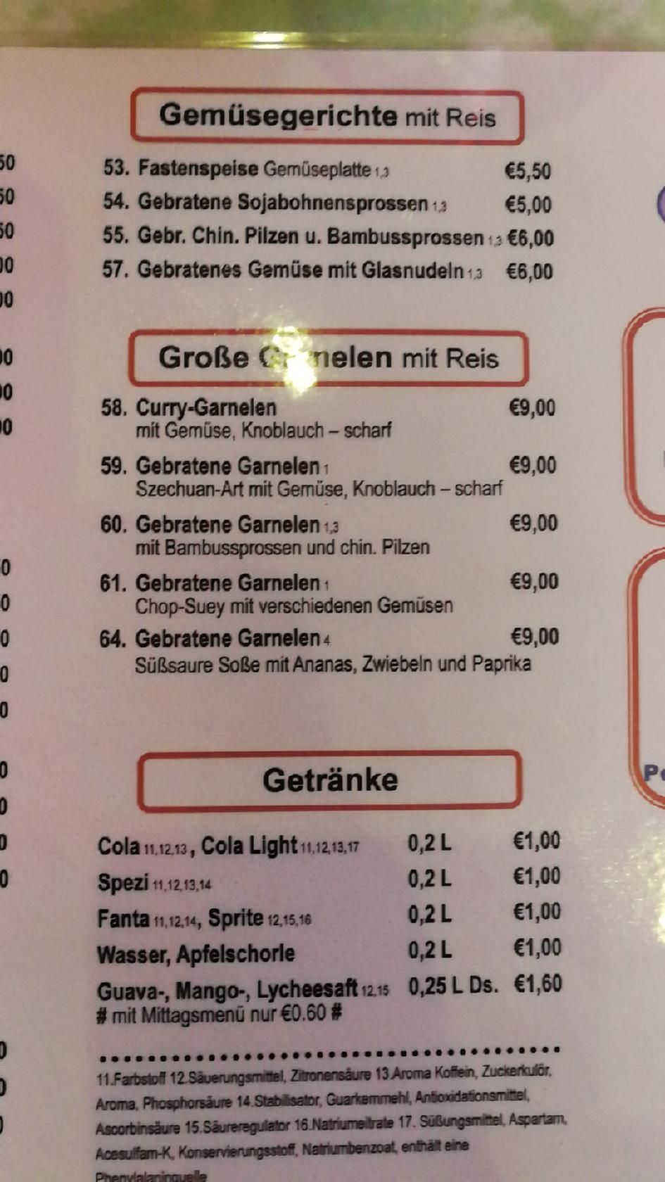 Menu au Orchidee-Asia-Imbiss restaurant, Bad Marienberg